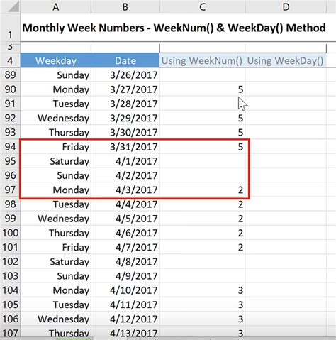 excel reset week number every month start from week 1 every new month xelplus leila gharani