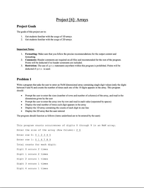 Solved Project 6 Arrays Project Goals The Goals Of This Chegg Com