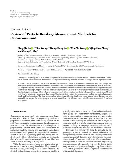PDF Review Of Particle Breakage Measurement Methods For Calcareous Sand