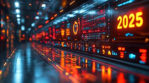 Futuristic Data Dashboard With Glowing Charts And Indicators Projecting Insights For 2025 Stock