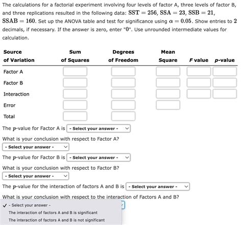 Solved The Calculations For A Factorial Experiment Involving