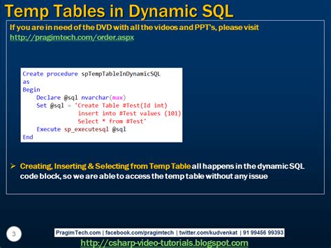 Sql Server Net And C Video Tutorial Temp Tables In Dynamic Sql