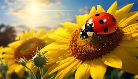 Premium Photo Ladybug On Sunflower In Gentle Morning Sunshine