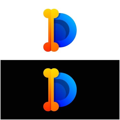 그라데이션 화려한 스타일 D 문자 D 뼈 장난감 벡터 로고 그림 프리미엄 벡터