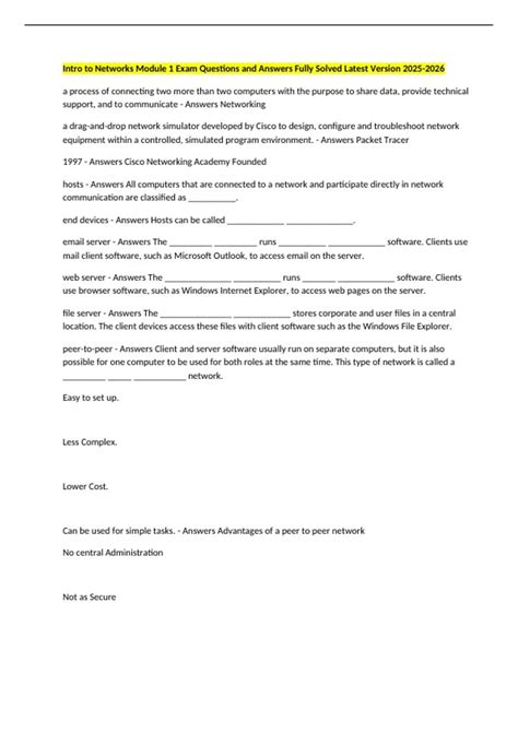 Intro To Networks Module 1 Exam Questions And Answers Fully Solved Latest Version Intro To
