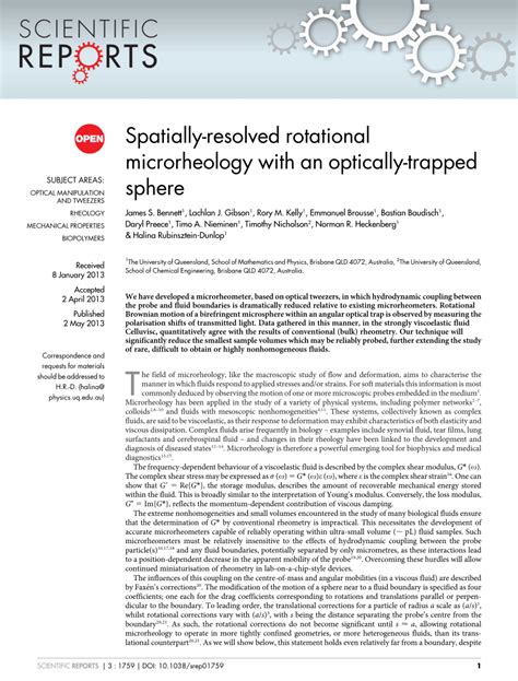 Pdf Spatially Resolved Rotational Microrheology With An Optically Trapped Sphere