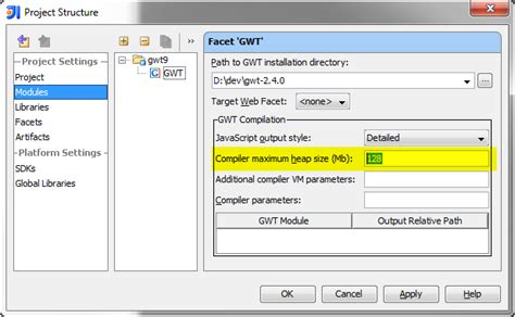 GWT Compiler Is Running Out Of Memory How Do I Configure It Within