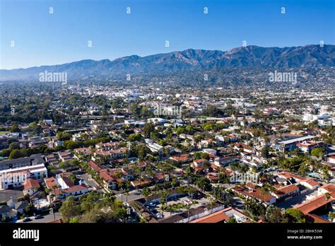 Aerial View Above Downtown In The City Of Santa Barbara California On