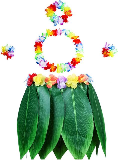 Mirrwin Herbe Hawaenne Hula Jupes Ensemble Inclure Fleur Leis Collier Bandeau Bracelets Luau