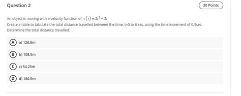 solved an object is moving with a velocity function of