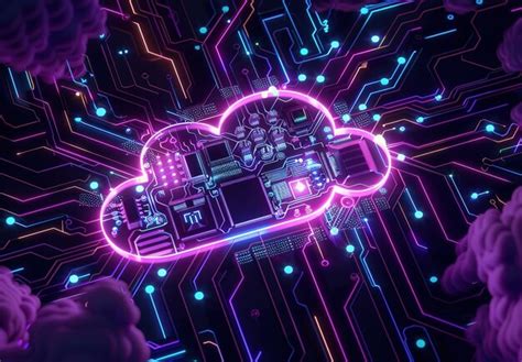 Futuristic Cloud Computing Concept With Neon Diagrams Digital Data Storage Premium Ai
