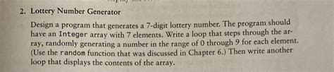 Solved Lottery Number Generator Design A Program That