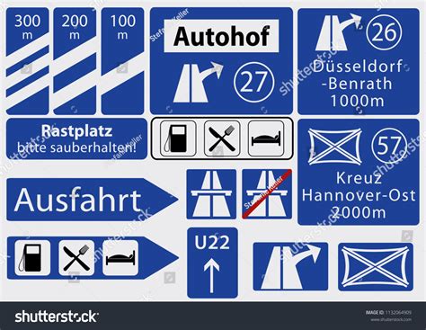 German Freeway Signs Collection Vector Graphics Stock Vector Royalty