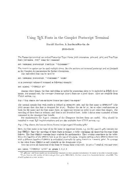 Using Tex Fonts In The Gnuplot Postscript Terminal