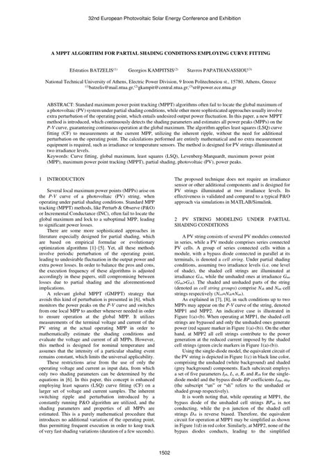 Pdf A Mppt Algorithm For Partial Shading Conditions Employing Curve