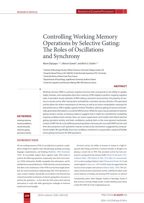 Pdf Controlling Working Memory Operations By Selective Gating The Roles Of Oscillations And