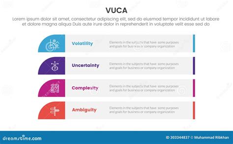 Vuca Framework Infographic 4 Point Stage Template With Long Rectangle Box Vertical Stack For