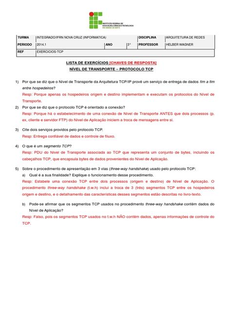 5a 6a 7a Listas De Exercicios Chaves Resposta Pdf Protocolo De