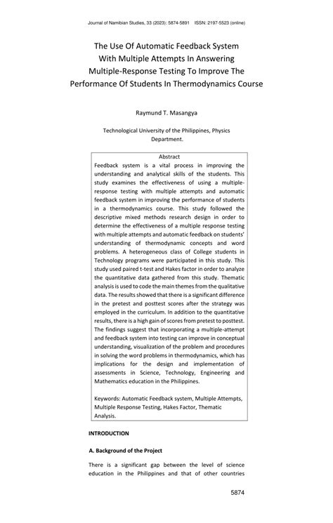 Pdf The Use Of Automatic Feedback System With Multiple Attempts In Answering Multiple Response