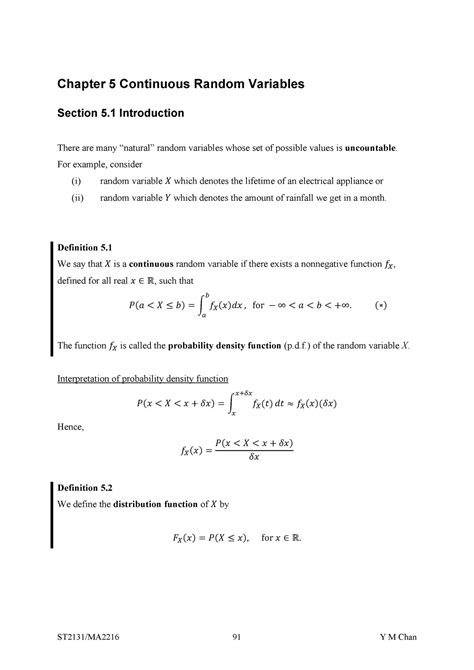 Chapter 5 Continuous Random Variables Chapter 5 Continuous Random