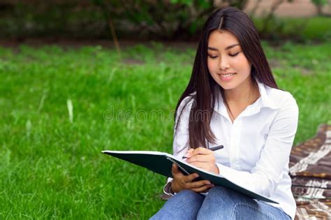 Asian Student Girl Studying Taking Notes In Campus Stock Image Image