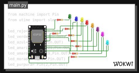 Encendido Del Leds Esp32 Wokwi ESP32 STM32 Arduino Simulator