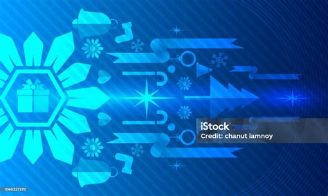 메리 크리스마스 화이트 벡터 일러스트 레이 션 장비 트리 Cog 휠 회로 보드 첨단 디지털 기술에 선물 하 고 파란색 배경에 미래 기술 추상화 엔지니어링 Cpu에 대한 스톡