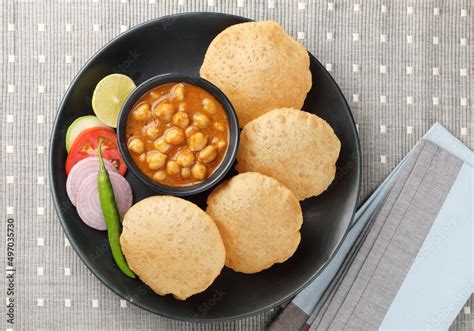 Puri And Chole Traditional Indian Food Indian Dish Spicy Chick Peas