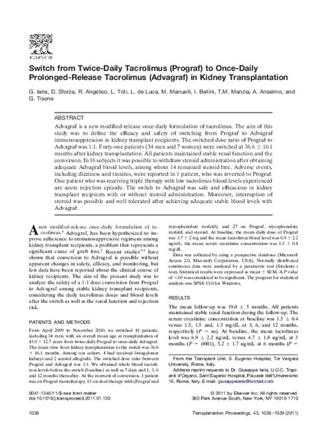 pdf switch from twice daily tacrolimus prograf to once daily
