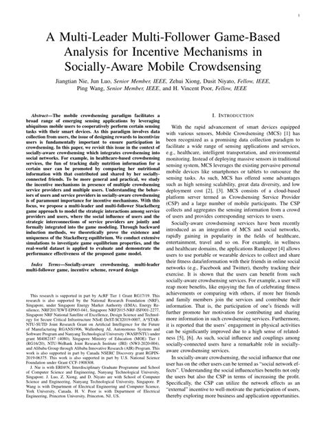 Pdf A Multi Leader Multi Follower Game Based Analysis For Incentive