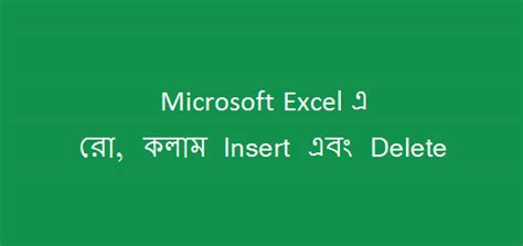 কিভাবে Ms Excel এ রো কলাম Insert এবং Delete করতে হয়