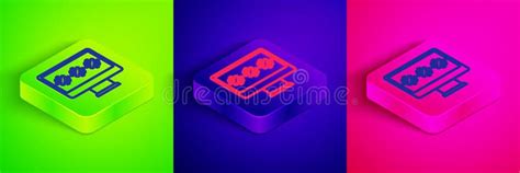 Isometric Line Monitor With Password Notification Icon Isolated On
