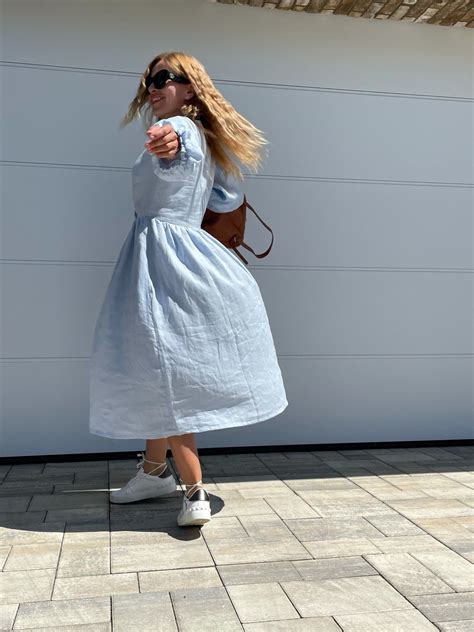 Handmade Linen Dress Puff Sleeves Maternity Clothing Etsy