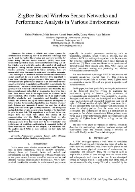 Pdf Zigbee Based Wireless Sensor Networks And Performance Analysis In