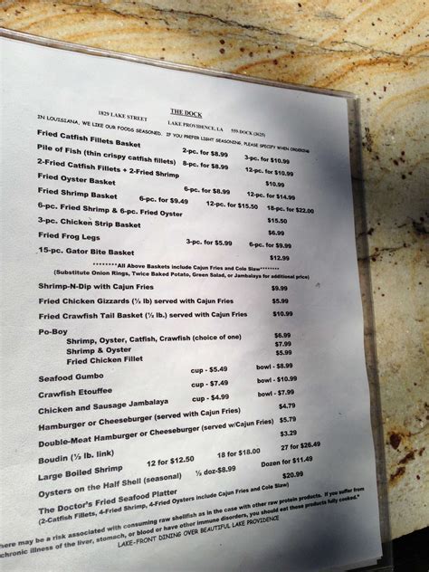 Dock Menu Menu For Dock Lake Providence Lake Providence Urbanspoon