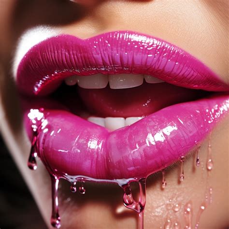 A Hot Barbie Pink Glossy Glittery Sparkly Pouty Lips Puckered Into A