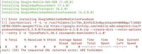 Error Installing GoogleMobileAdsMediationFacebook For