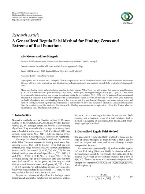 Pdf A Generalized Regula Falsi Method For Finding Zeros And Extrema Of Real Functions