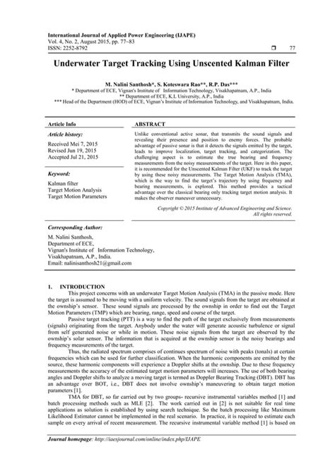 underwater target tracking using unscented kalman filter pdf