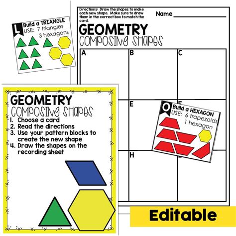 Editable 1st Grade April Math Center Composing Shapes Geometry