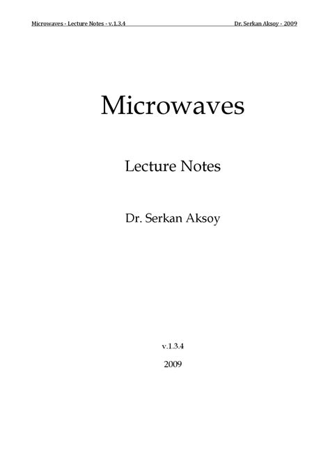 Lecture Notes On Microwaves Lecture Notes Microwave Engineering And Acoustics Docsity