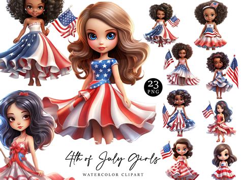 4th Of July Girls Clipart Bundle Illustration Par Designscotch