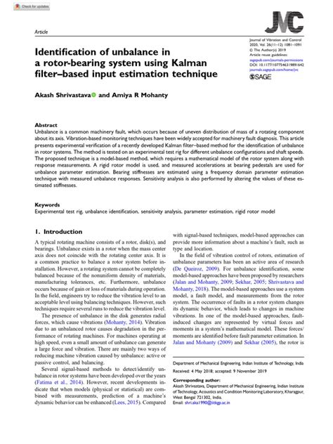 2020 Identification Of Unbalance In A Rotor Bearing System Using Kalman Filter Based Input