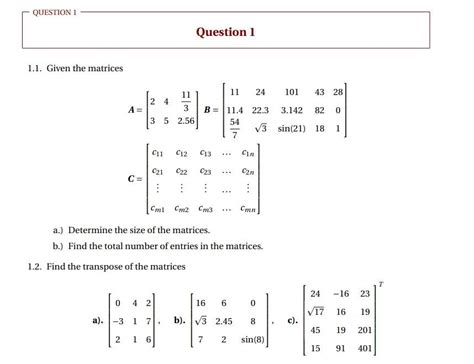 Solved 1 1 Given The Matrices Chegg Com