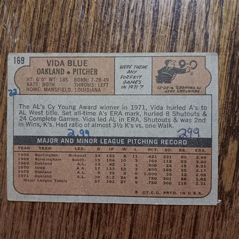 Vida Blue As Baseball ⚾️ Card Mont Shape 169 Topps Depop