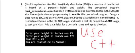 Solved Health Application The BMI Class Body Mass Index Chegg