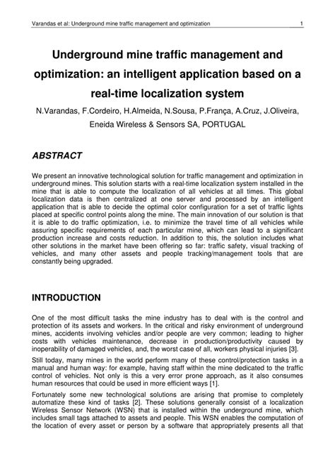 Pdf Underground Mine Traffic Management And Optimization An Intelligent Application Based On