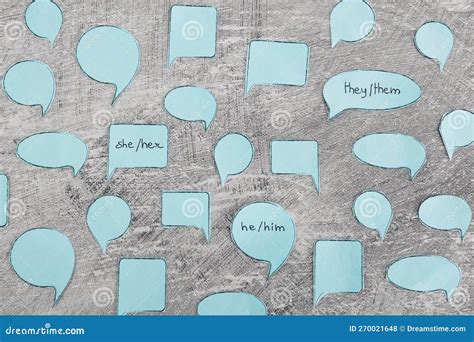 Pronouns She Her He Him And They Them In Blue Speech Bubbles Surrounded