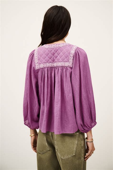 blouse ample brodée praveen rose baandsh fr
