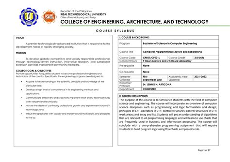 Solution Cpe Obe Course Syllabus In Computer Programming Studypool